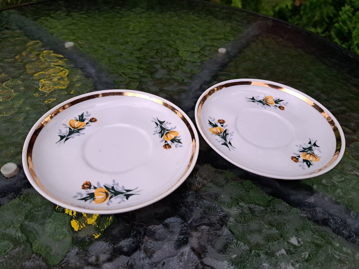 Apakštases kafijas, kafijas servīze "Ārija" ar dzeltenām asterēm un ...